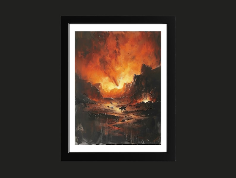 Prehistoric Dinosaur Extinction Oil Painting: Apocalyptic Landscape Art ...