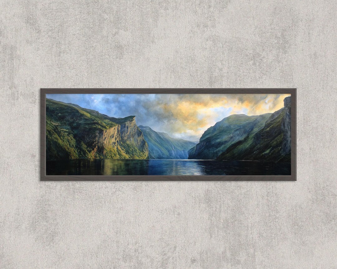 Norwegian Fjord Painting | Geirangerfjord Wall Art | Mountain Landscape ...