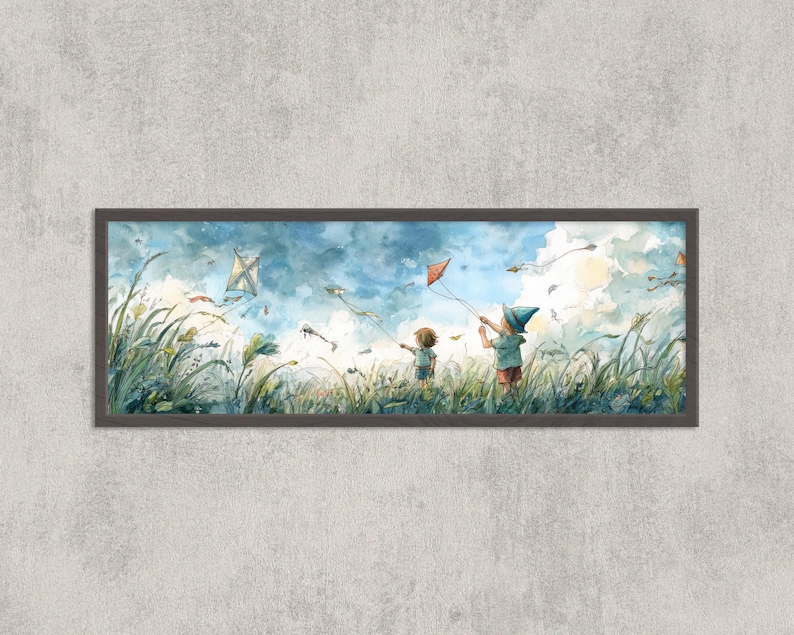 Children Flying Kites Print: Whimsical Watercolor Meadow Art - Etsy