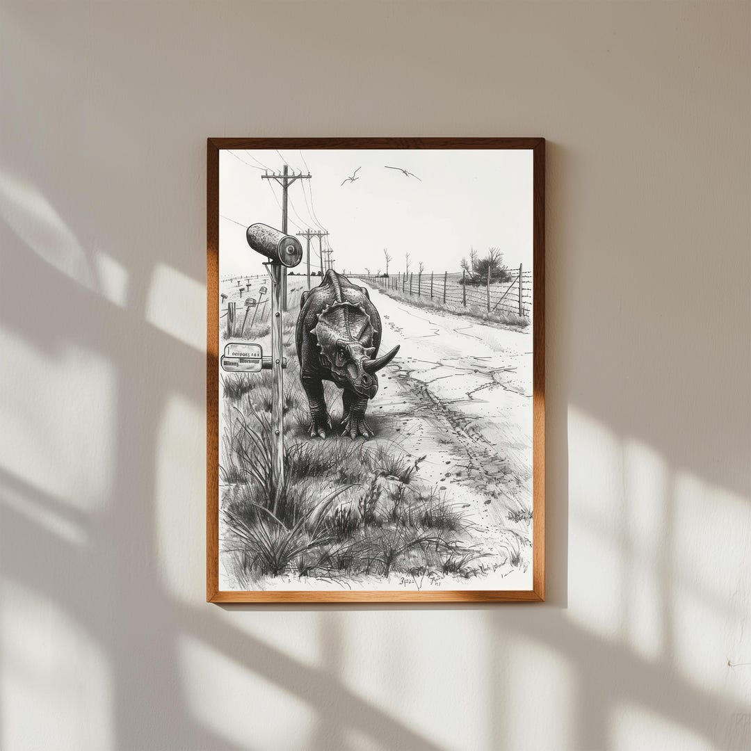 Retro Triceratops Art Print: Rural Americana Dinosaur Sketch - Etsy