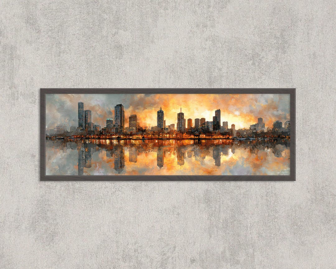 Melbourne Skyline Watercolor Art Print: Dramatic Sunset Panorama - Etsy