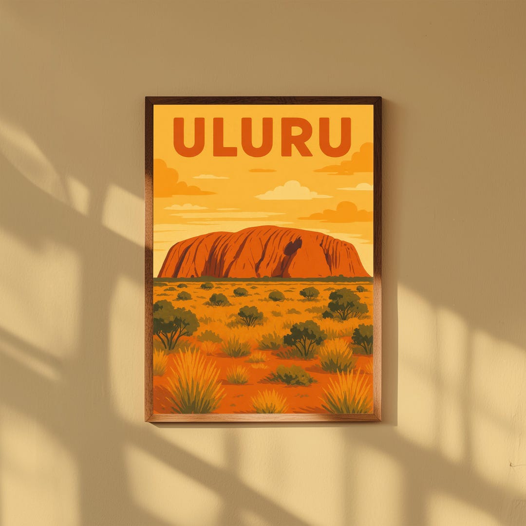 Uluru Vintage Travel Poster: Australia Outback Art, Retro Desert ...