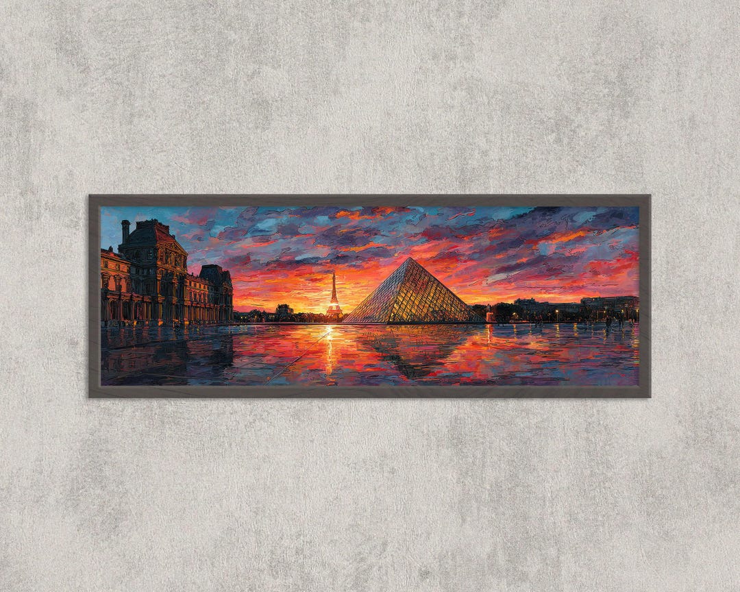 Louvre Pyramid Sunset Art Print: Paris Cityscape, Eiffel Tower View - Etsy