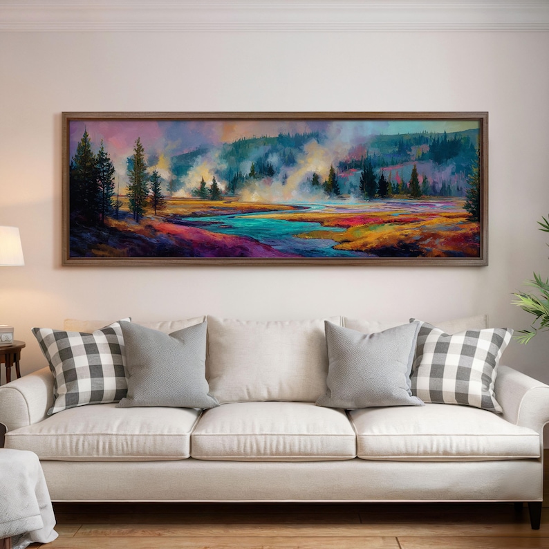 Yellowstone National Park Painting: Vibrant Geyser Landscape Art Print ...