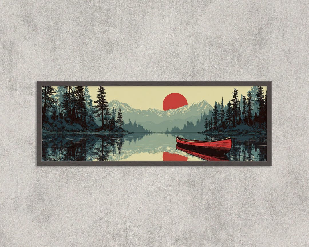 Red Canoe Lake Panorama Print: Vintage Wilderness Landscape Art - Etsy