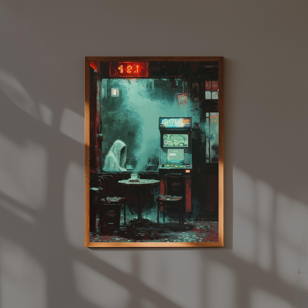 Ghost in 80s Arcade Art Print – Retro Vaporwave Wall Decor - Etsy