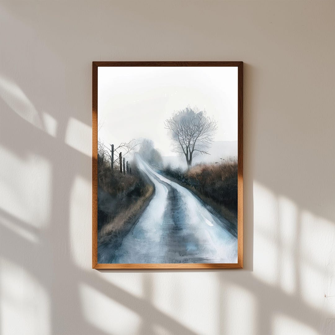 Misty English Countryside Watercolor Print: Rustic Farmhouse Wall Art ...