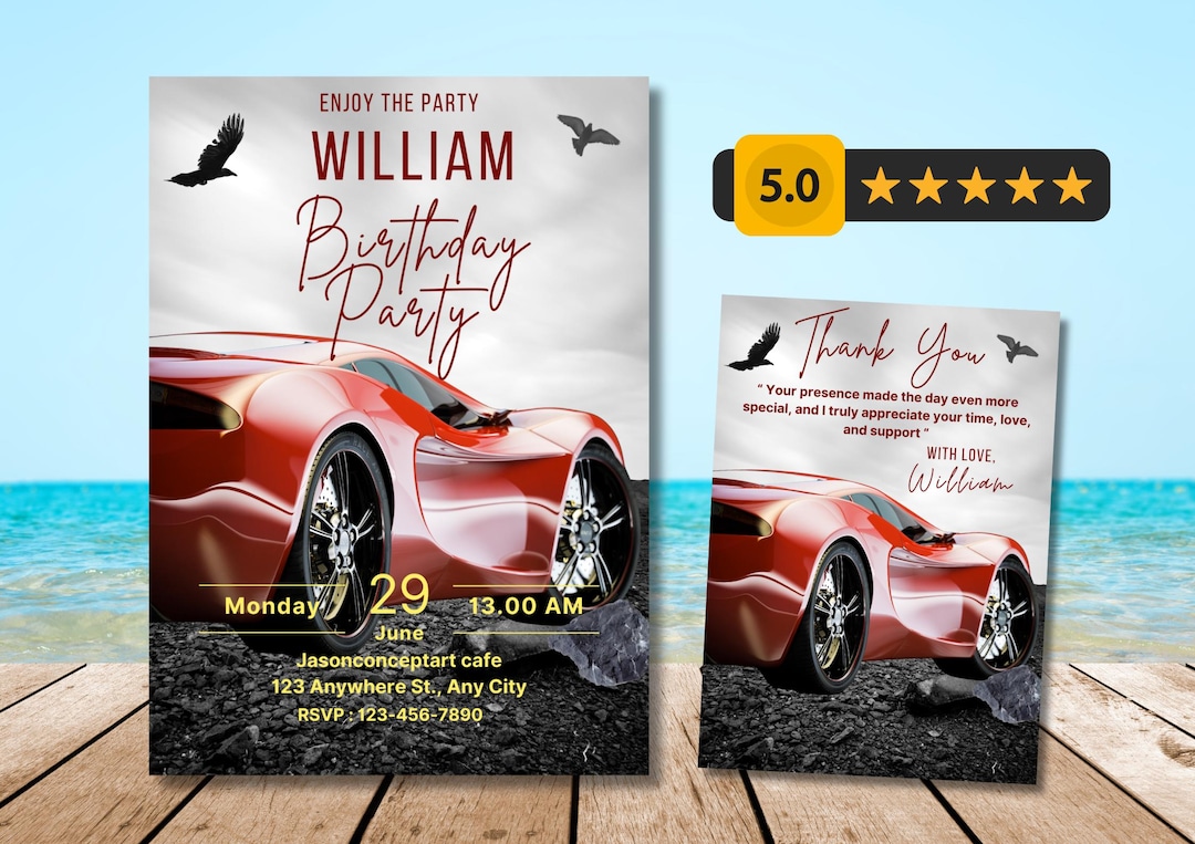 Sports Car Birthday Invitation, Animated Racing Sports Car Pit Stop ...