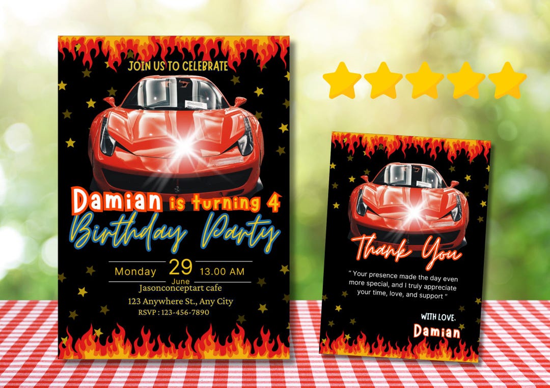 Sports Car Birthday Invitation, Luxury Race Red Car Sports Cars Pit ...