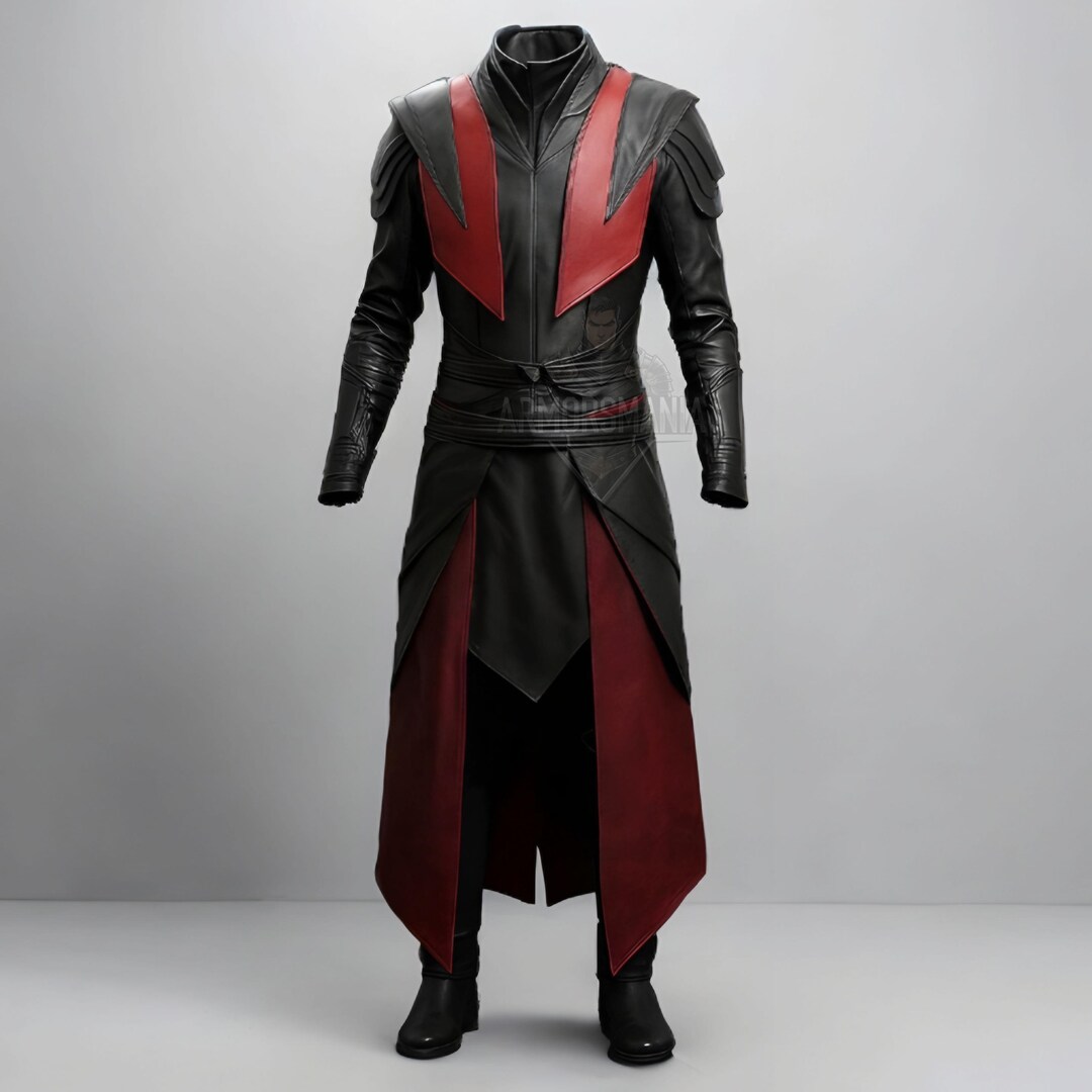 Dark Sorcerer Cosplay Costume | Gothic Leather Long Coat | Medieval ...