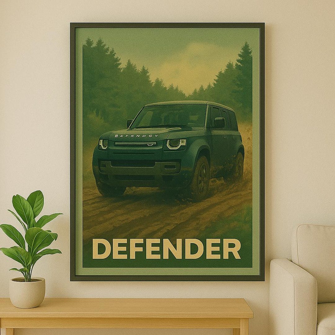 Land Rover Defender Poster – Off-road 4x4 Wall Art, Adventure SUV Mud ...