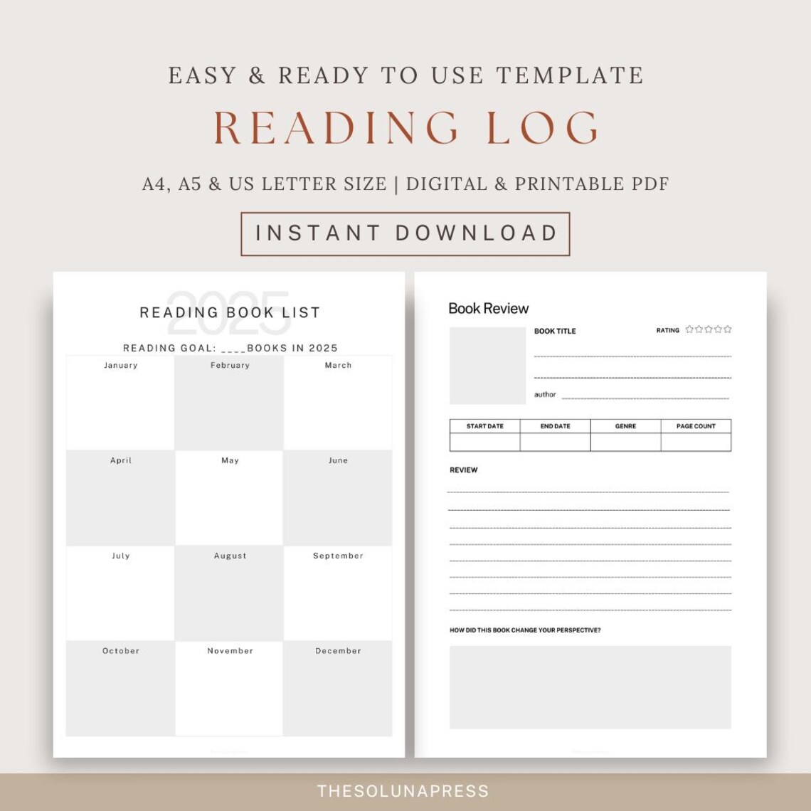 Reading Log Printable | Digital Download | Book Tracker & Literary ...