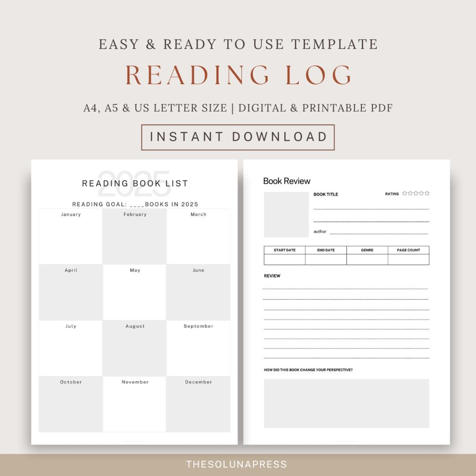 Reading Log Printable | Digital Download | Book Tracker & Literary ...