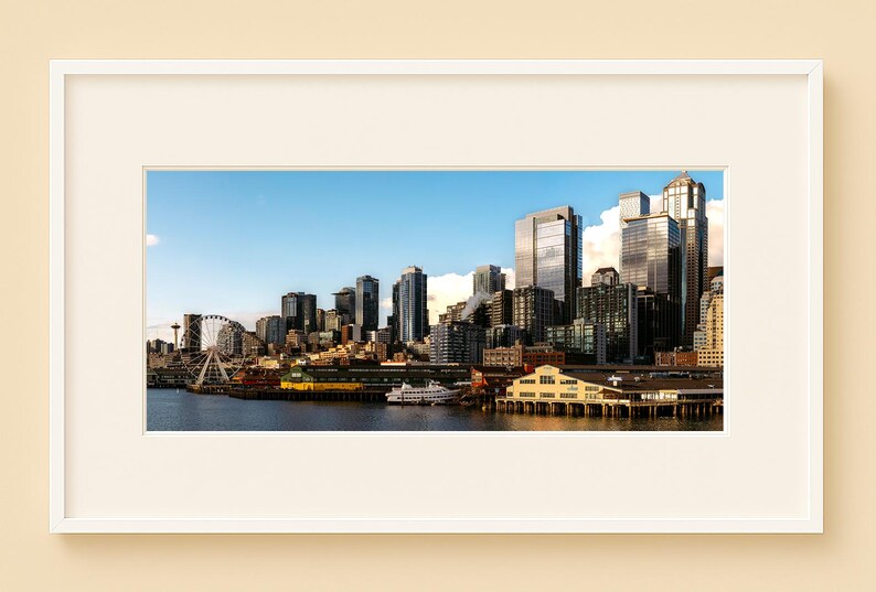 Seattle Waterfront Downtown - Color Panoramic Wall Art Digital Print ...