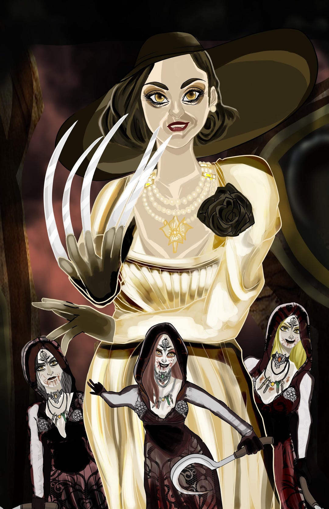 Resident Evil Village Lady Dimitrescu and Daughters Art Print, Resident ...