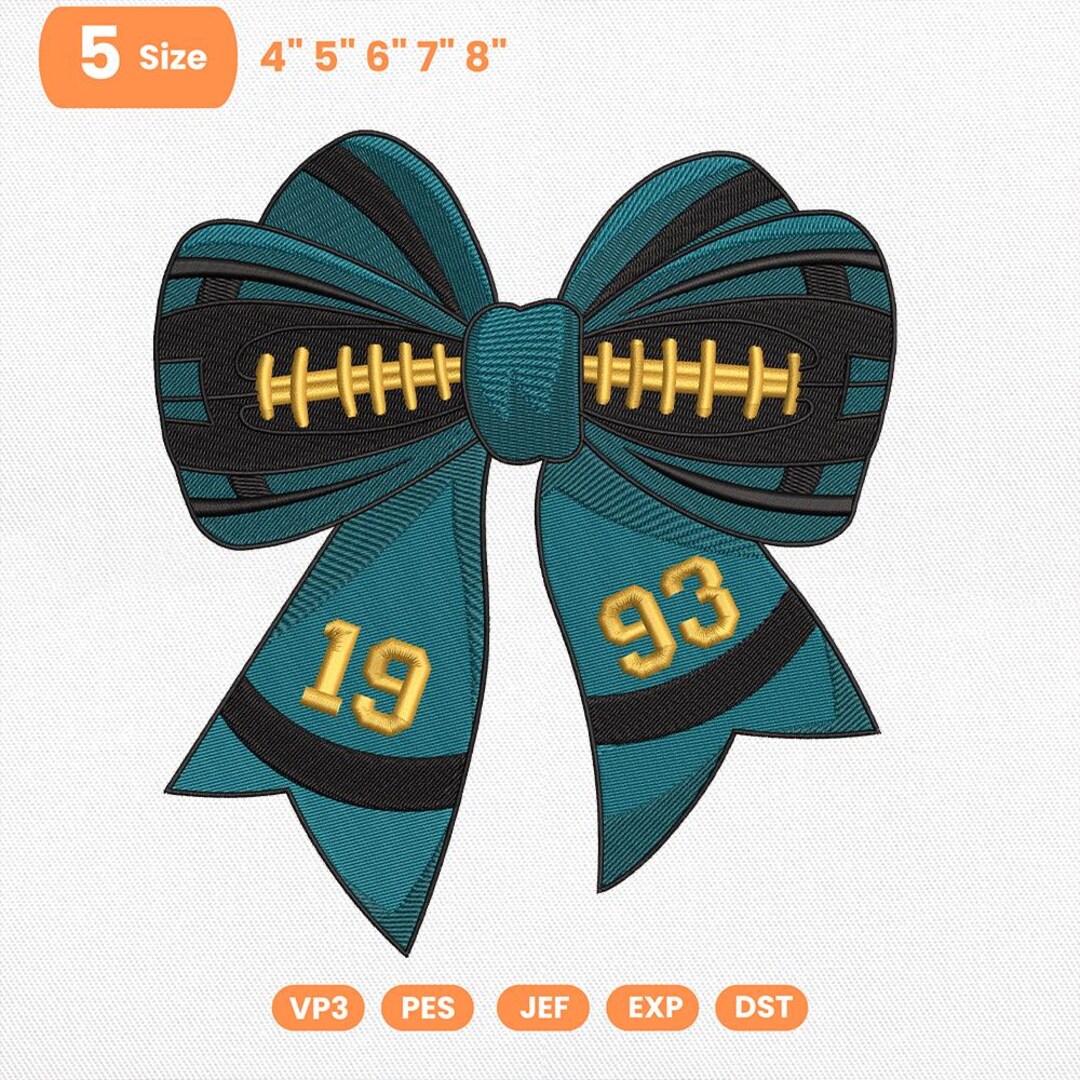 Jacksonville Football Bow Embroidery File,1993 Teal Black Yellow Ribbon ...