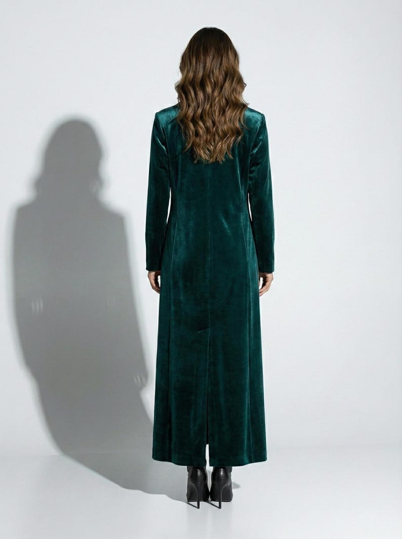 Velvet Maxi Duster Coat - Elegant Teal Green Long Trench - Etsy