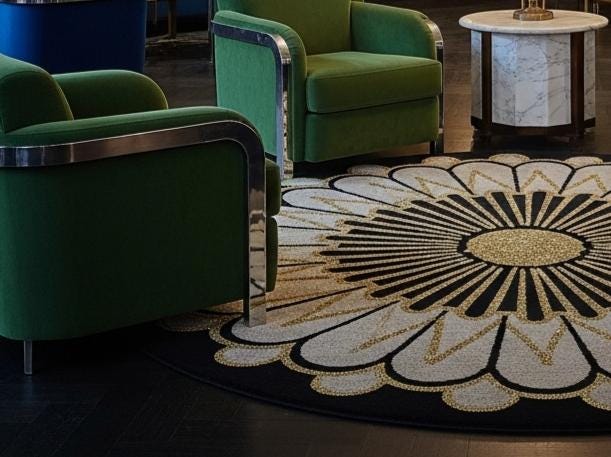 Art Deco Wool Rug: Round Floral Medallion, Black Gold White - Etsy