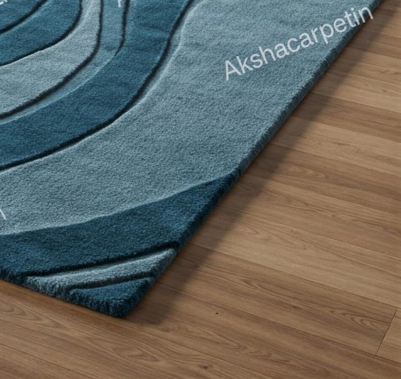 Blue Wave Abstract Area Rug: Modern Ocean Style Polyester Rug - Etsy