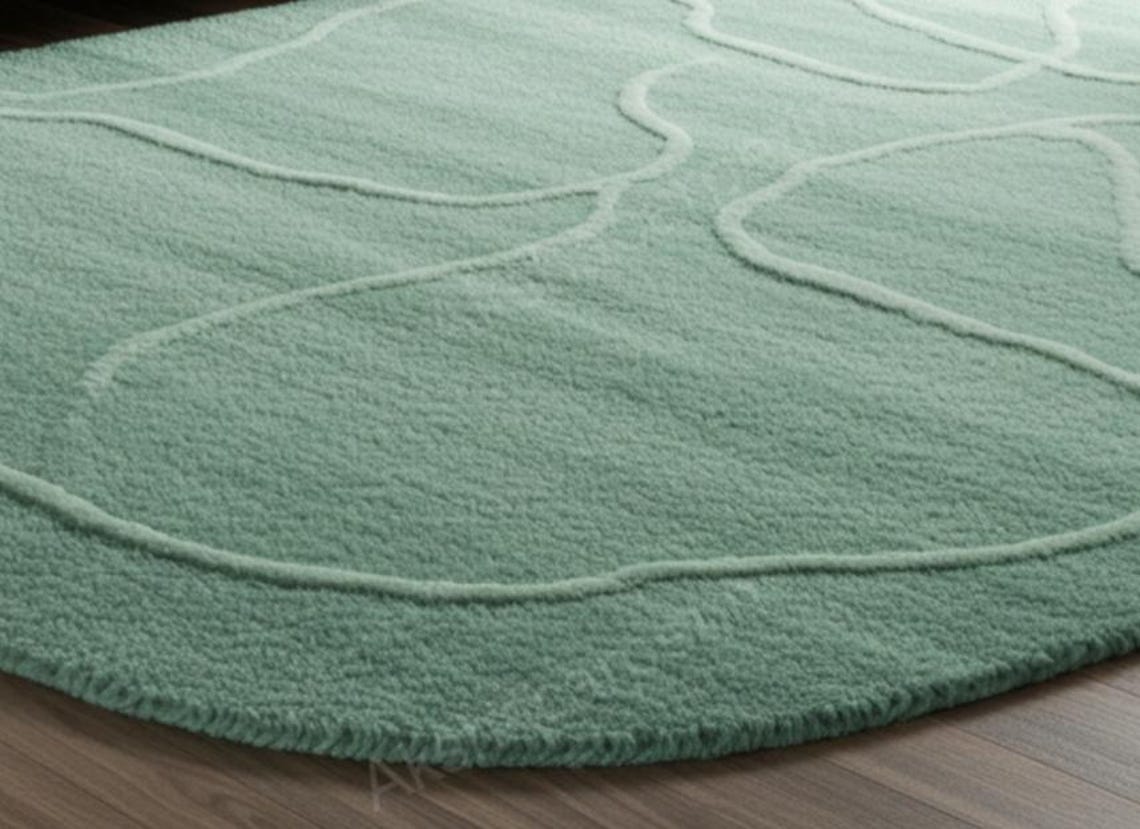 Hand-tufted Wool Rug: Sage Green Abstract Organic Shape, Modern Area ...