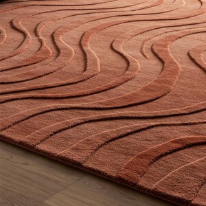 Rust Orange Wavy Rug - Modern Abstract Hand-tufted Wool Area Rug Size 8 ...