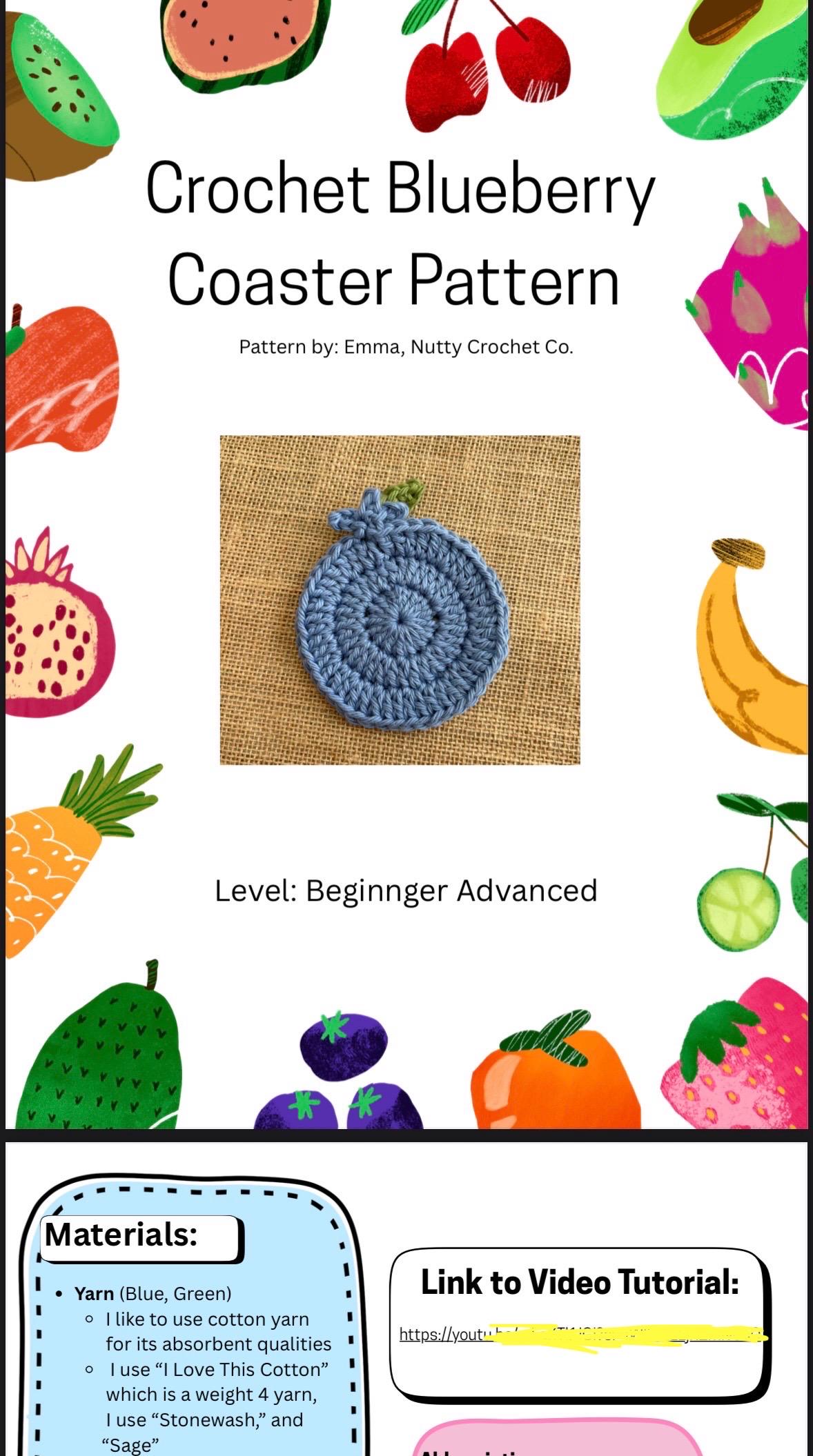 Crochet Blueberry Coaster Pattern PDF + FREE Video Tutorial | Easy ...