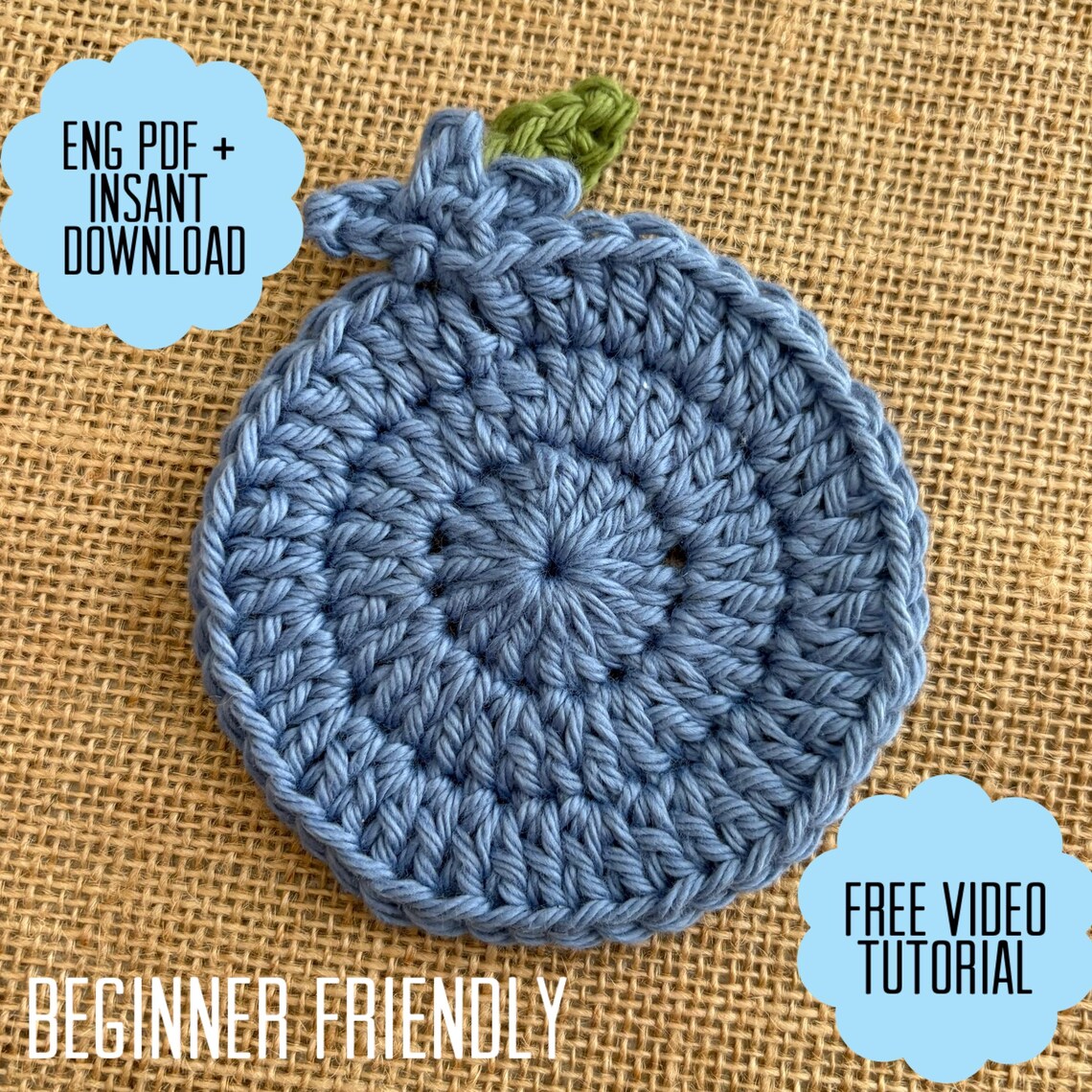 Crochet Blueberry Coaster Pattern PDF + FREE Video Tutorial | Easy ...
