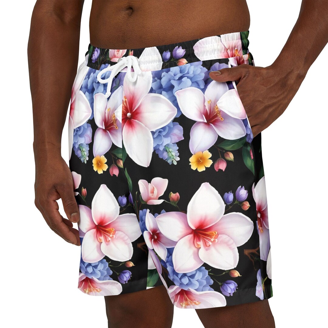 Tropical Floral Swim Shorts, Summer Beachwear, Unisex Swim Trunks, Pool ...