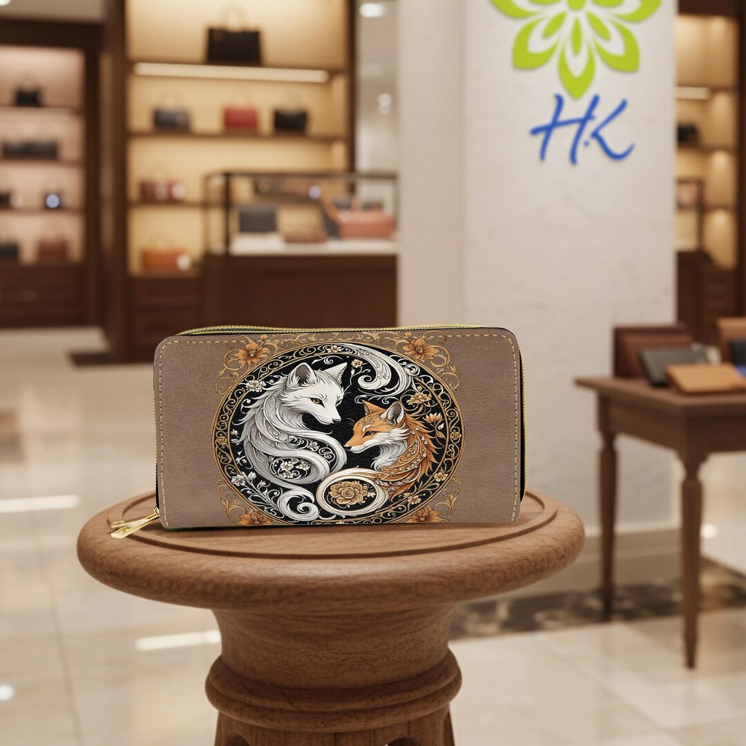 Yin Yang Fox Zip Wallet - Waterproof PU Leather Clutch - Etsy