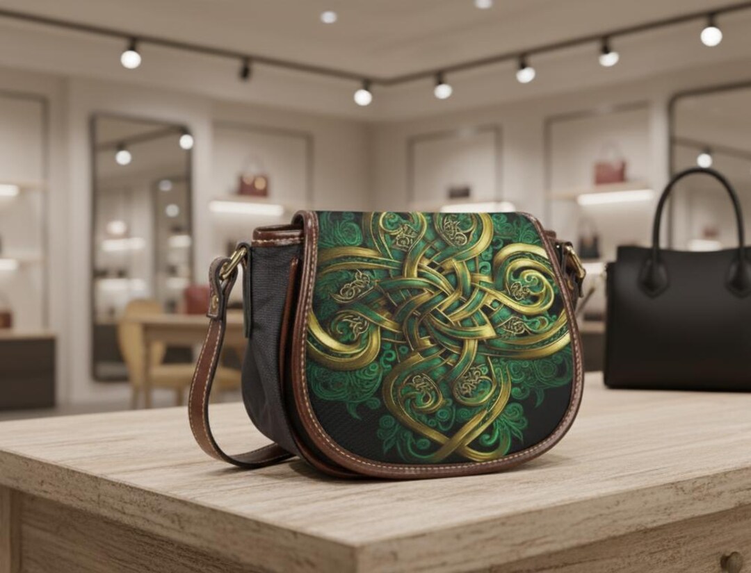 Emerald Celtic Knot Flap Saddle Bag – Green Art Crossbody Purse for ...