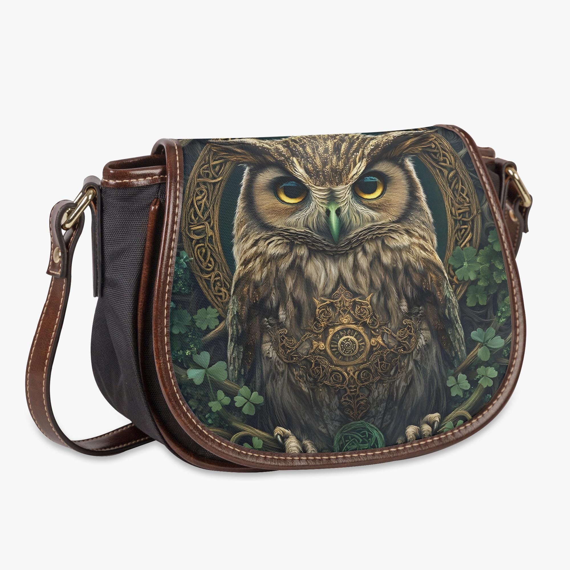 Celtic Owl Saddle Bag: Boho Crossbody Purse, Forest Print Handbag - Etsy