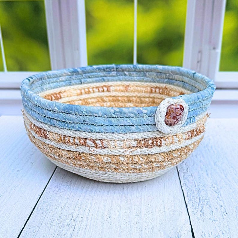 Handmade Cotton Rope Basket With Lake Superior Agate: Blue Altar ...