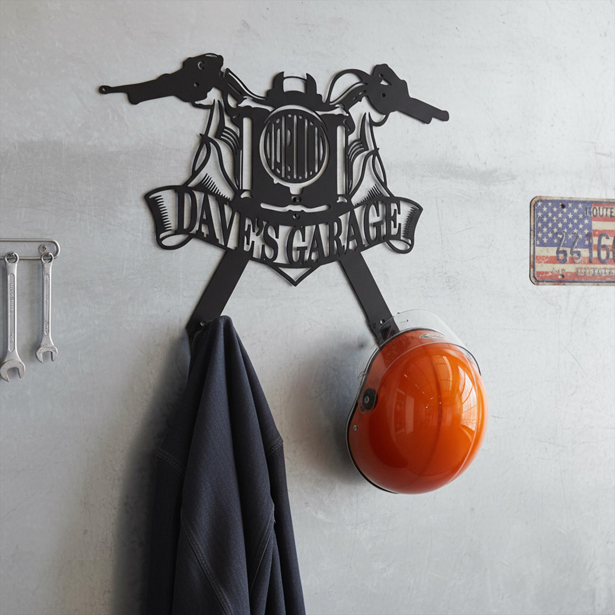 Custom Metal Motorcycle Helmet & Jacket Holder: Garage Decor, Custom ...