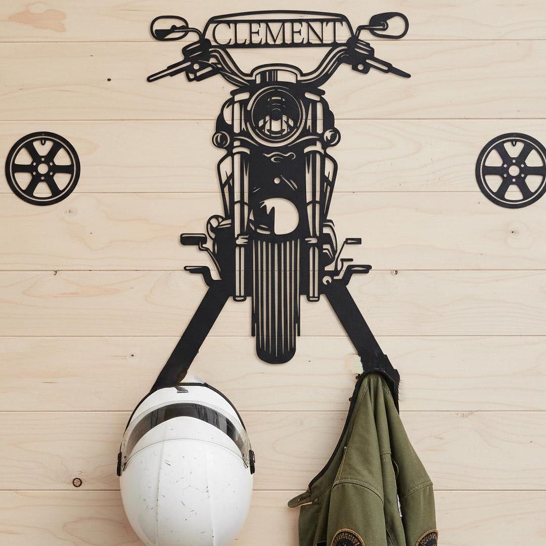 Custom Metal Motorcycle Helmet & Jacket Holder: Garage Decor ...