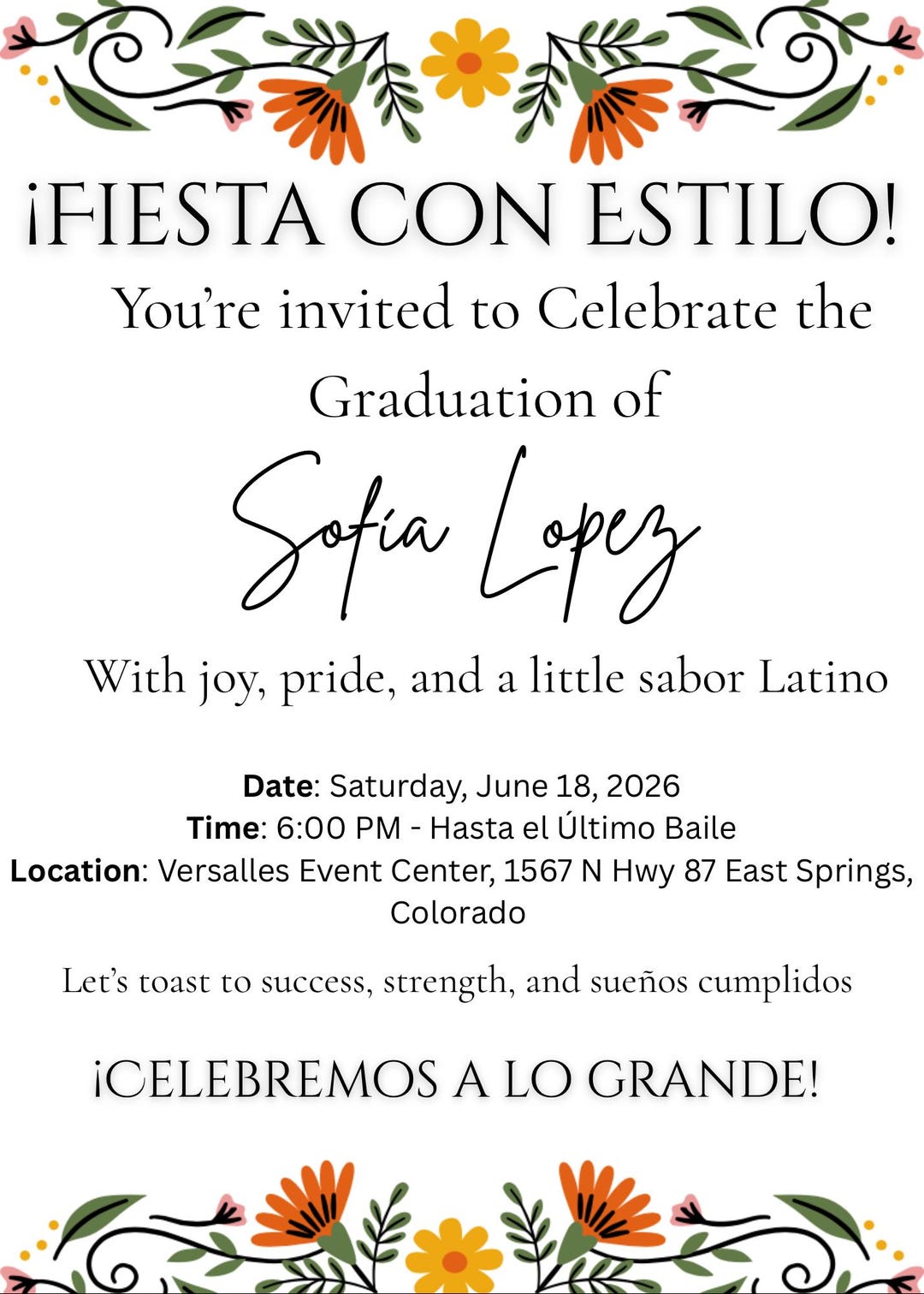 Fiesta-themed Bilingual Graduation Invitation – Editable Printable ...