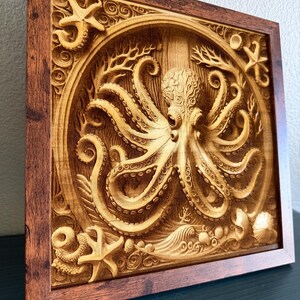Laser Engraved Octopus Wall Art: Basswood Ocean Decor - Etsy