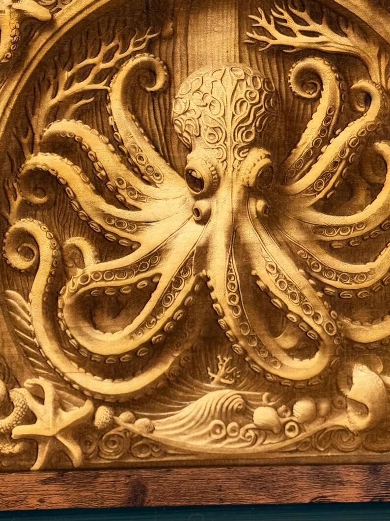 Laser Engraved Octopus Wall Art: Basswood Ocean Decor - Etsy