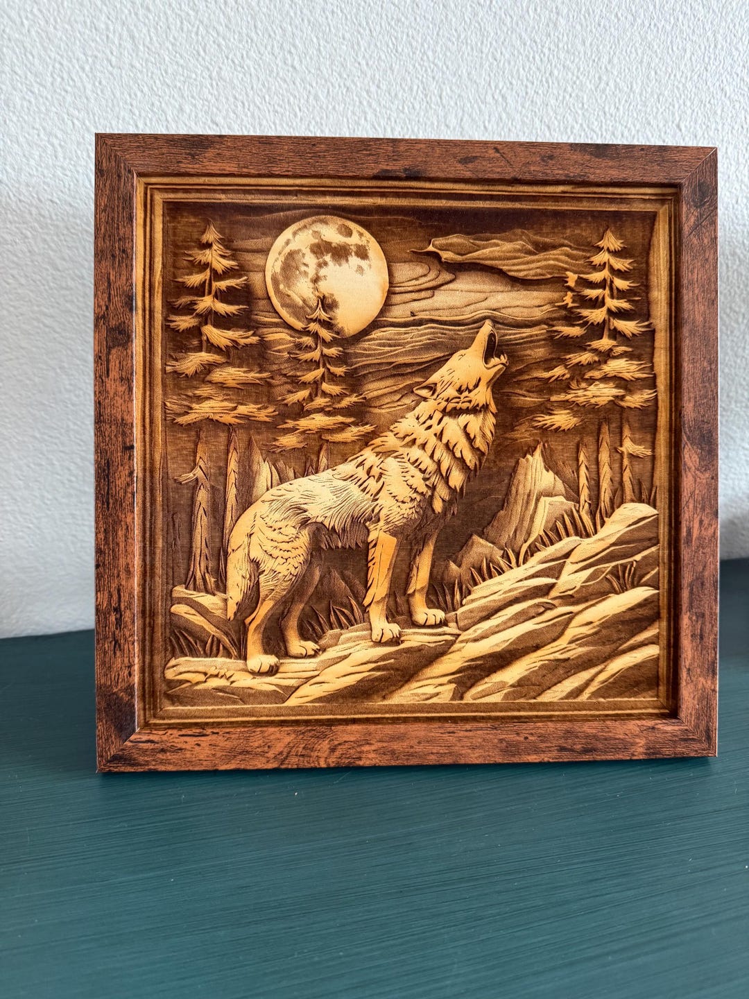 Laser Engraved Wolf Relief: Rustic Framed Basswood Nature Art - Etsy