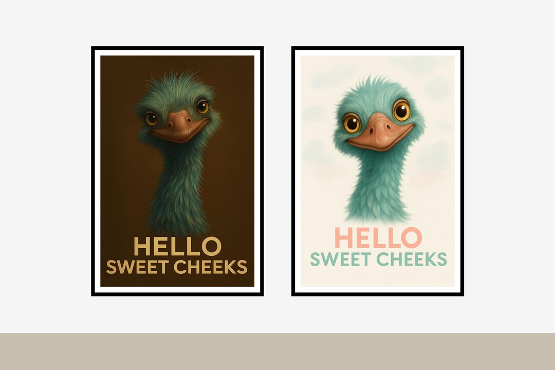 Funny Ostrich "sweet Cheeks" Art Print: Whimsical Animal Decor (digital ...