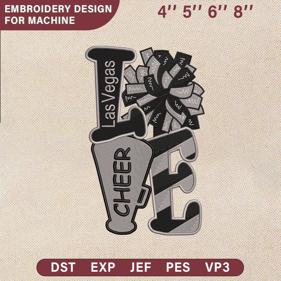Las Vegas Cheer Machine Embroidery Design File, LOVE Cheerleading ...