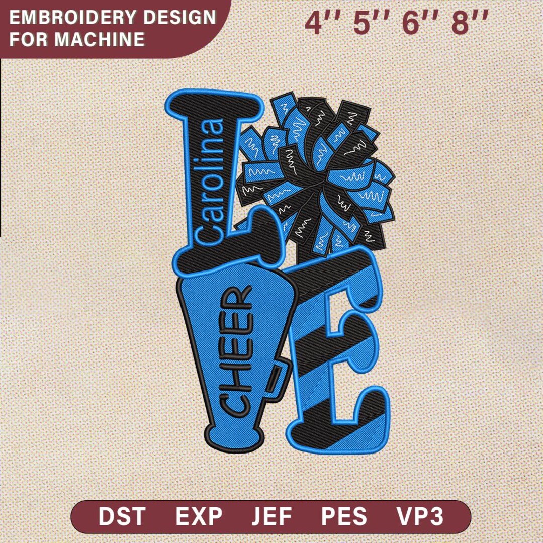 Carolina Cheer Machine Embroidery Design File, LOVE Cheerleading ...