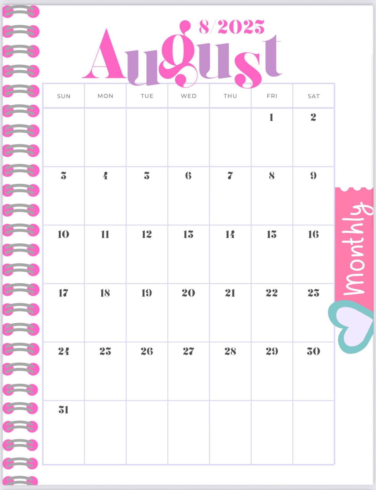 Bright & Fun August 2025 Planner + Self-love Journal | Digital Download ...