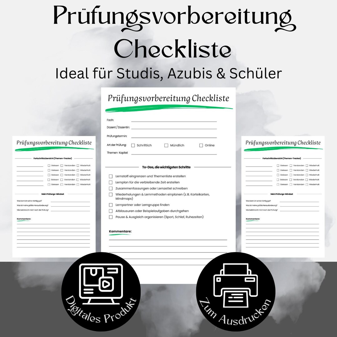 Exam Preparation Checklist | 2-page PDF Template for Printing | Study ...
