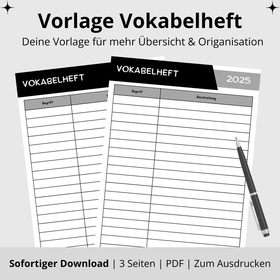 Vocabulary Notebook Template PDF for Students, Pupils, and Trainees ...