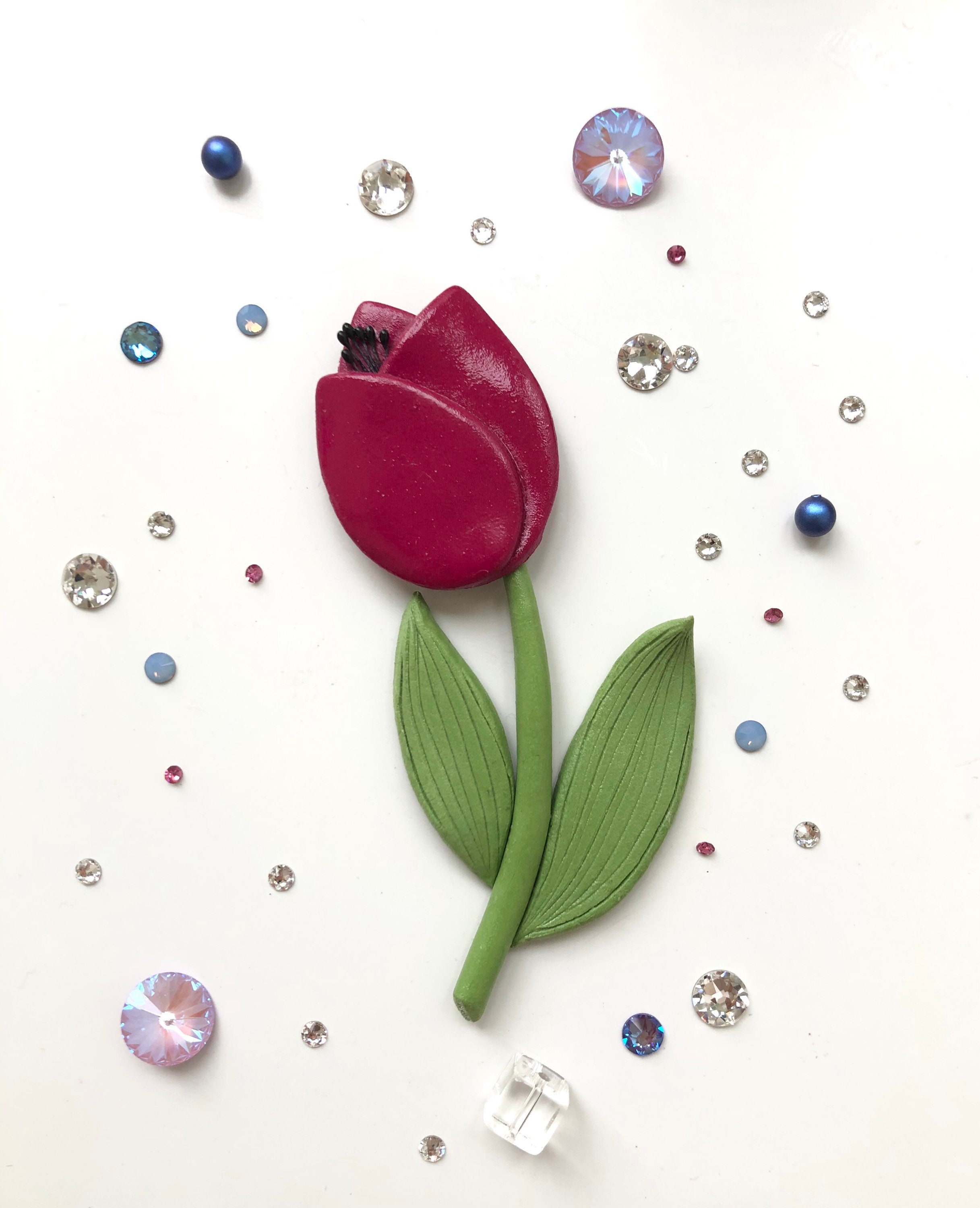 Tulip Brooch, Floral Brooch, Flower Brooch, Pink Tulip Brooch, Clay ...