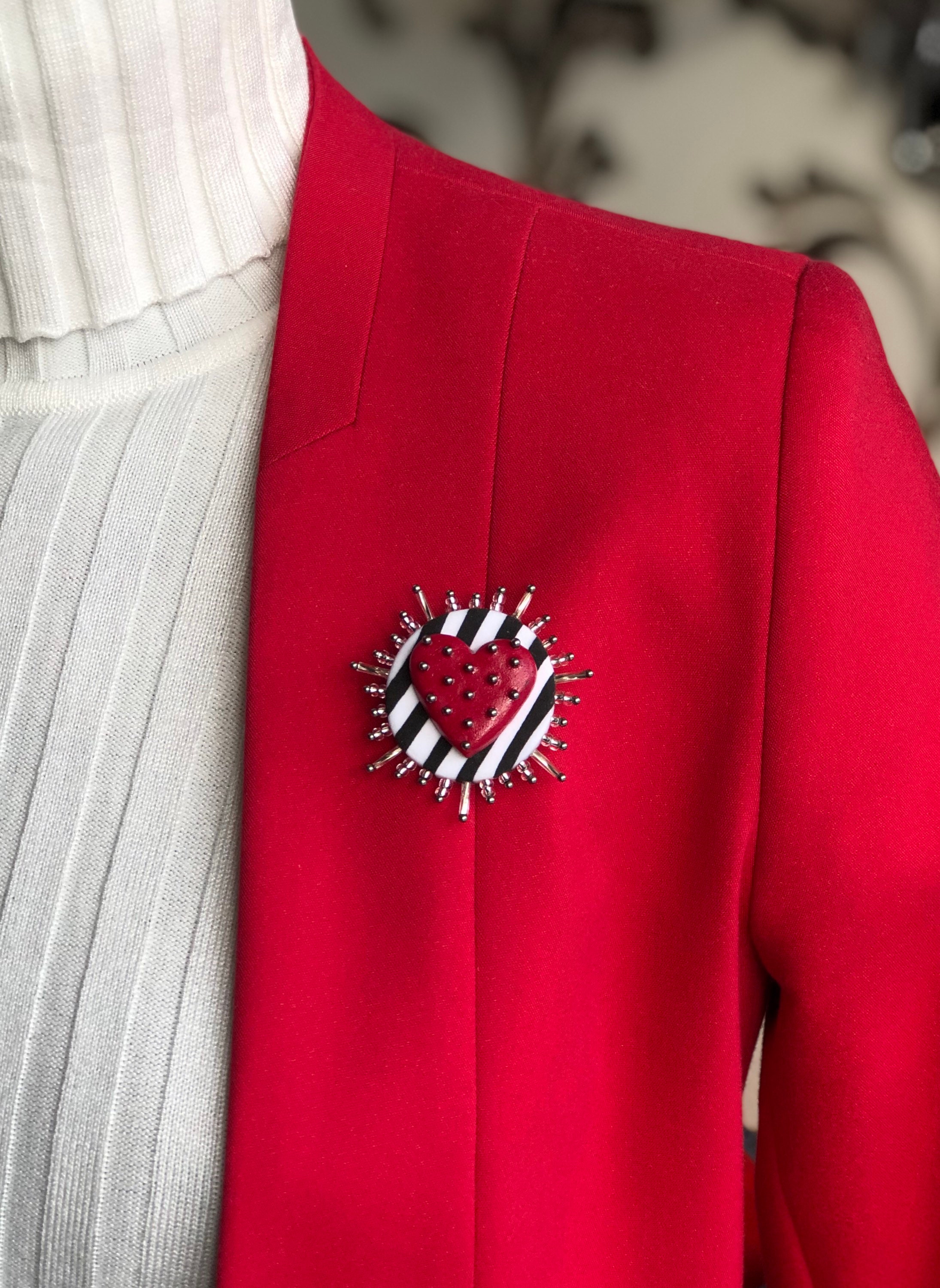 Heart Brooch, Love Heart Brooch Pin, Striped Heart Brooch, Black and ...