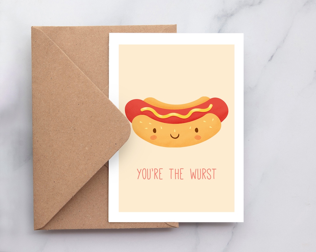Hot Dog Funny Valentines Day Card Birthday Card Funny Food - Etsy