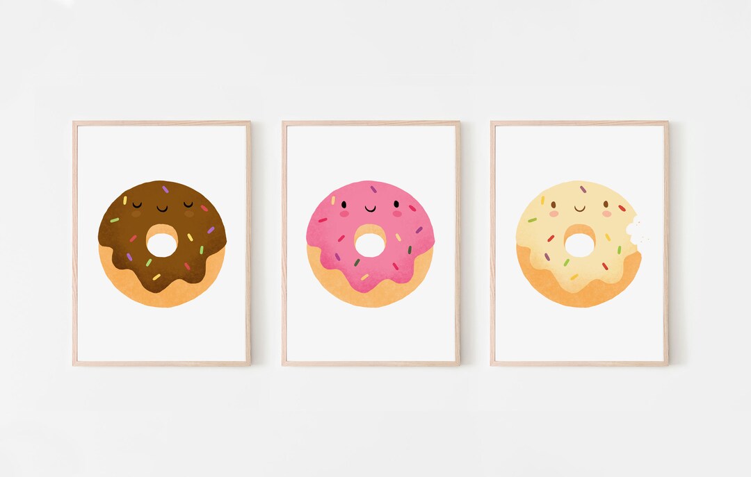 Set of 3 Donut Prints, Kitchen Prints, Donut Nursery Art, Nursery ...