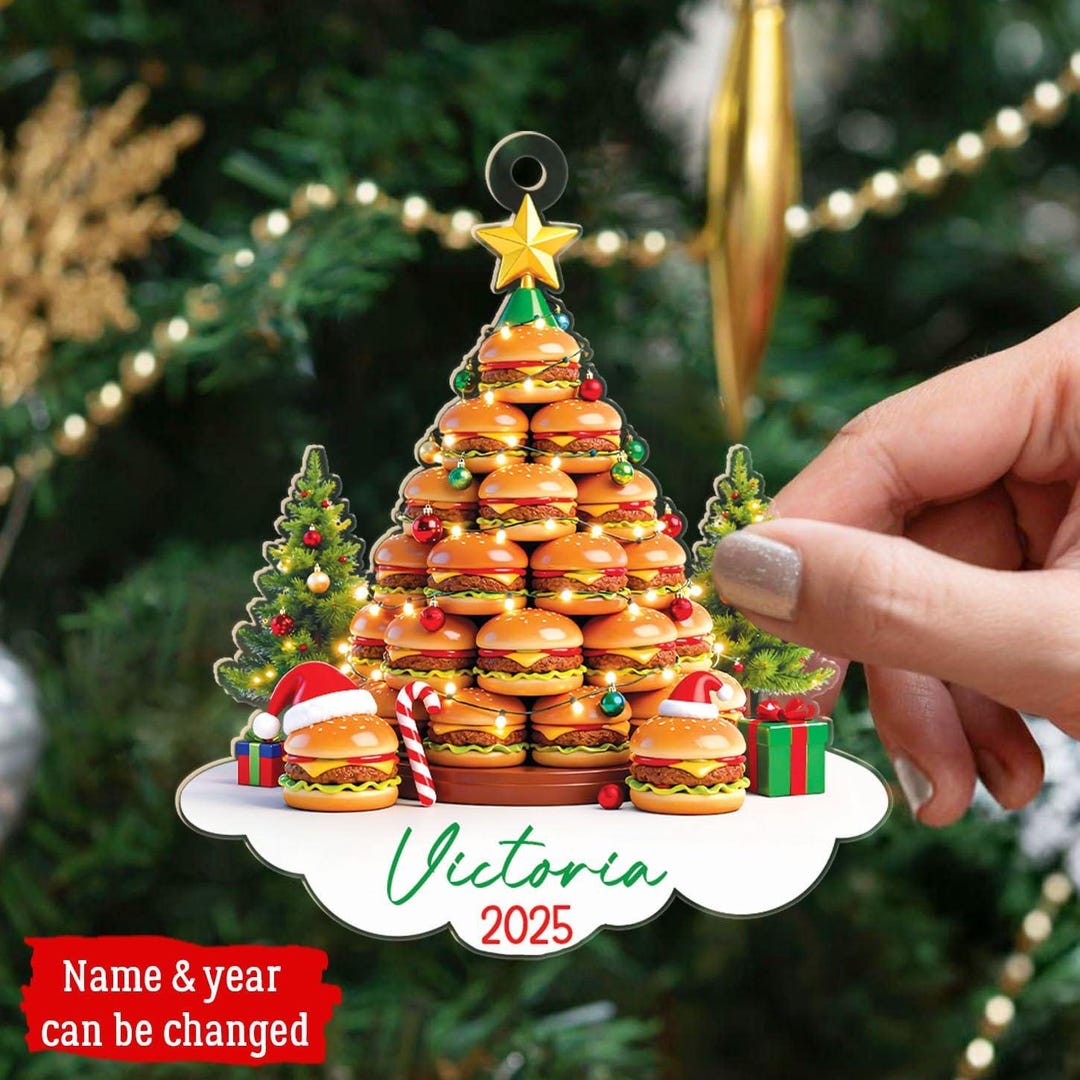 Personalized Hamburger Christmas Tree Ornament, Custom Name 2D Flat ...