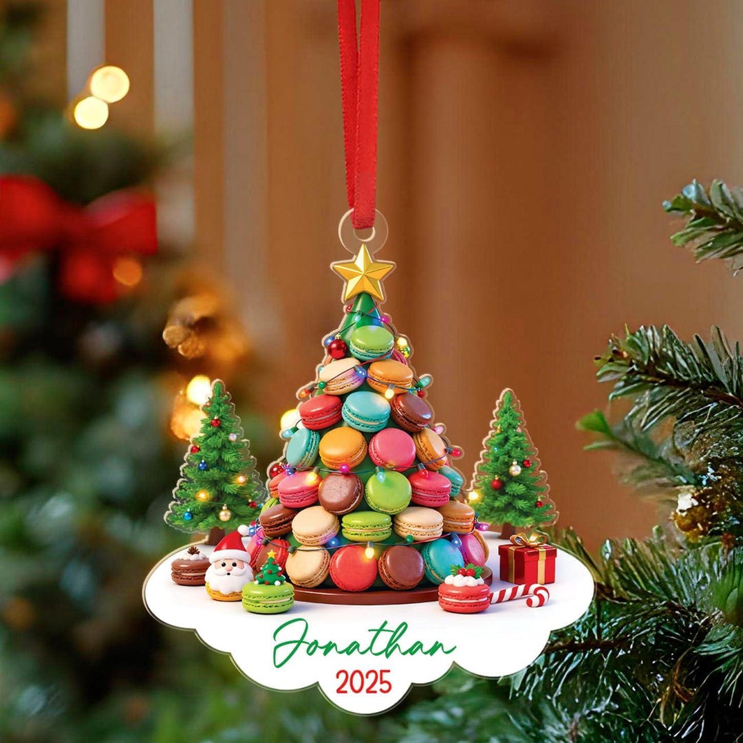 Personalized Macaron Christmas Tree Ornament, Custom Name Acrylic - Etsy